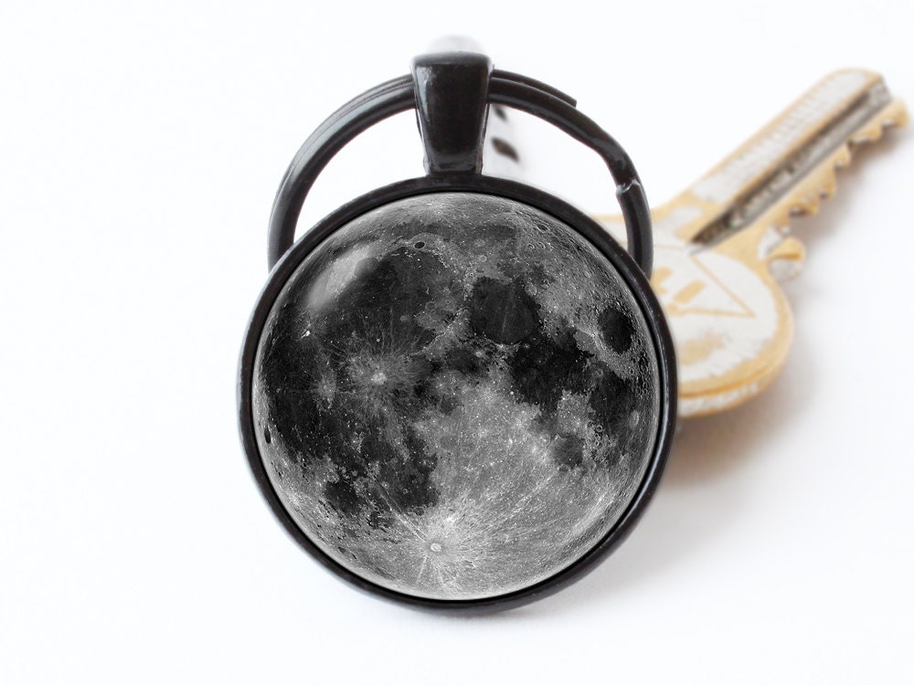 Grey moon keychain Moon keyring Moon jewelry Moon pendant Full | Etsy
