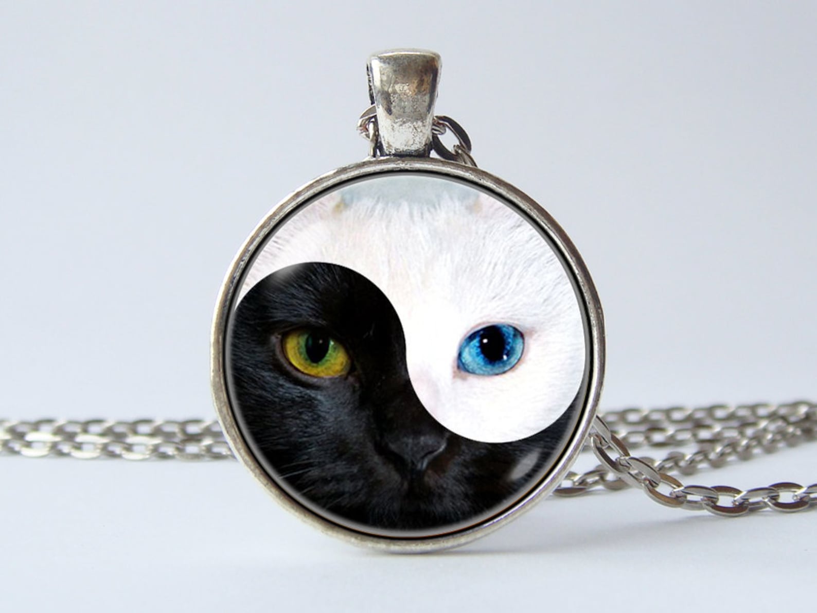 Yin Yang Cat Necklace Yin Yang Pendant Black and White Yin - Etsy