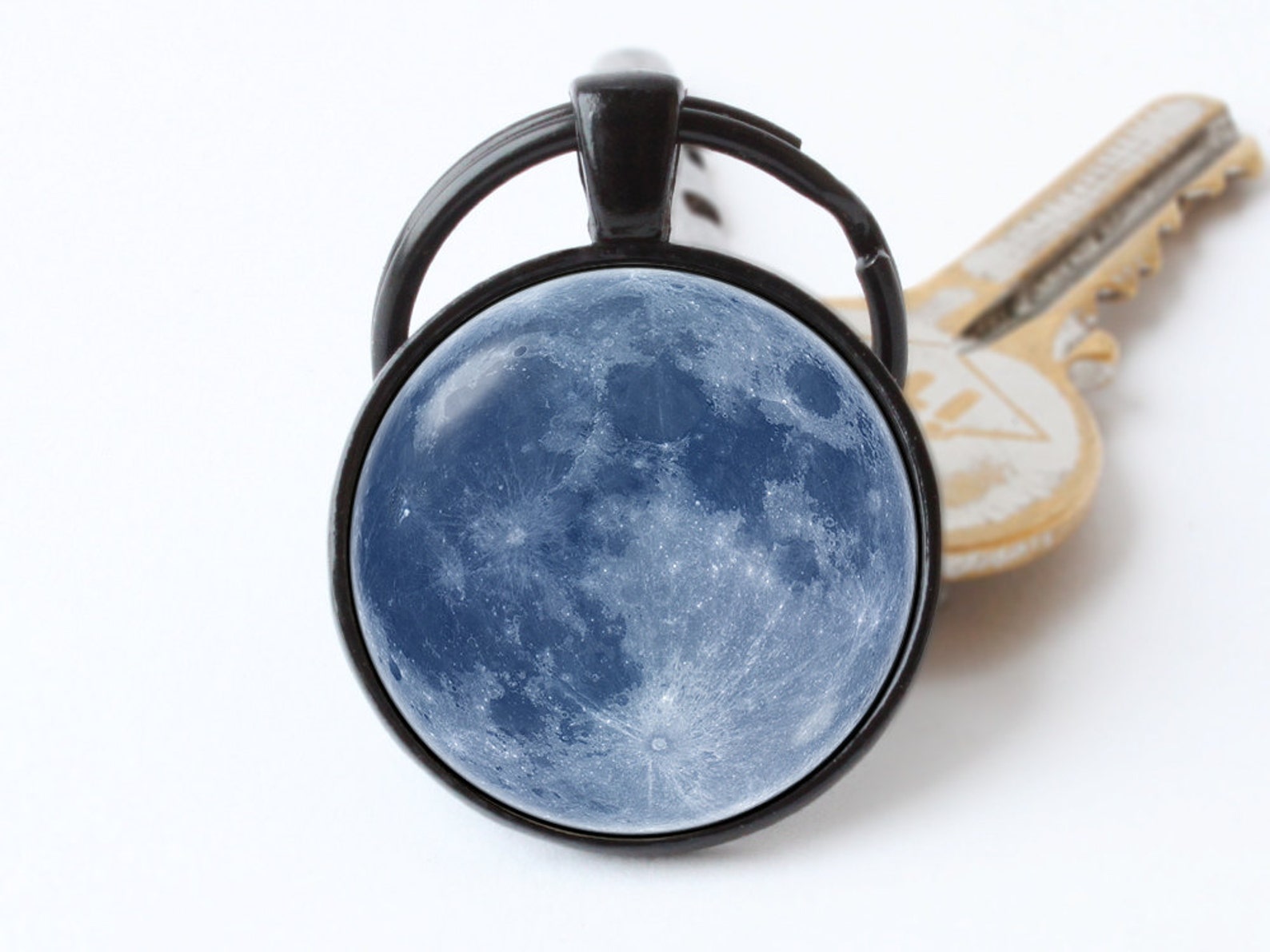Moon Space Keychain Christmas Gift Blue Moon Keyring Full Moon Keychain ...