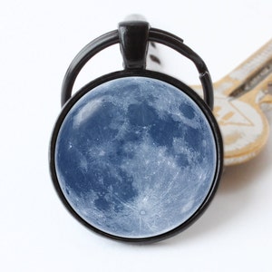 Moon Space Keychain Christmas Gift Blue Moon Keyring Full Moon Keychain ...