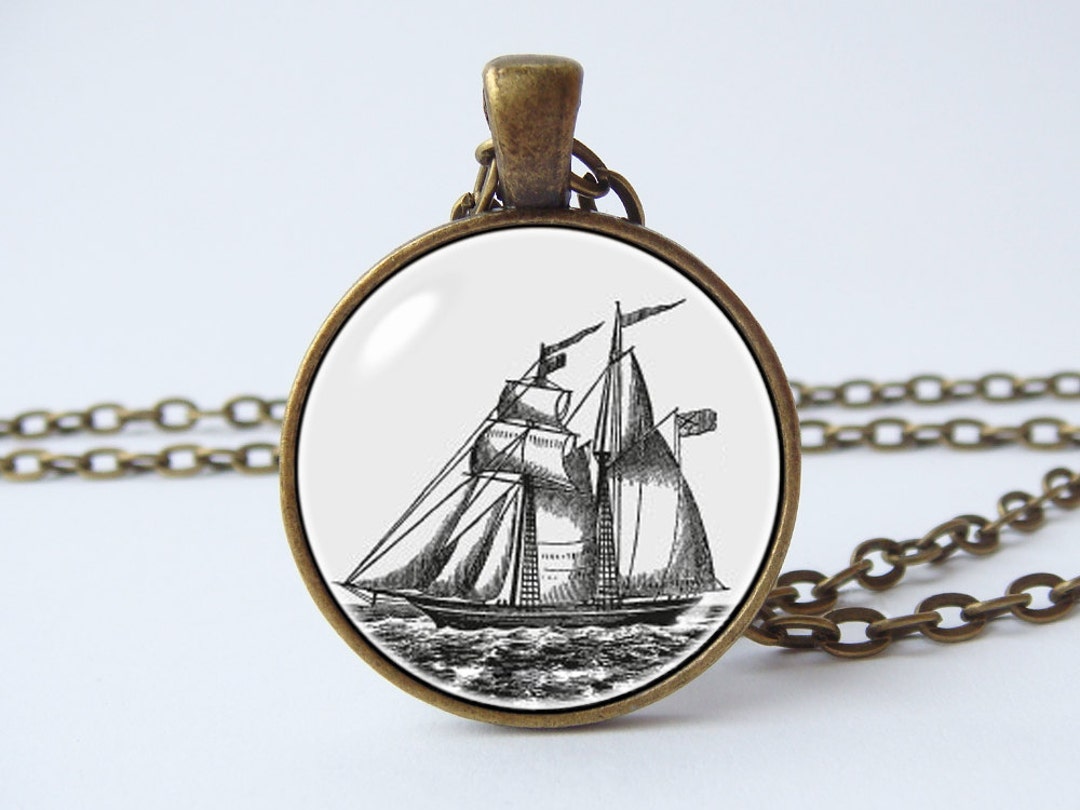 Ship Necklace Schooner Pendant Ship Jewelry Pirate Jewelry Pirate Boat ...