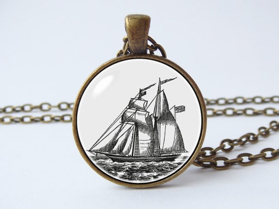 Ship Necklace Schooner Pendant Ship Jewelry Pirate Jewelry | Etsy