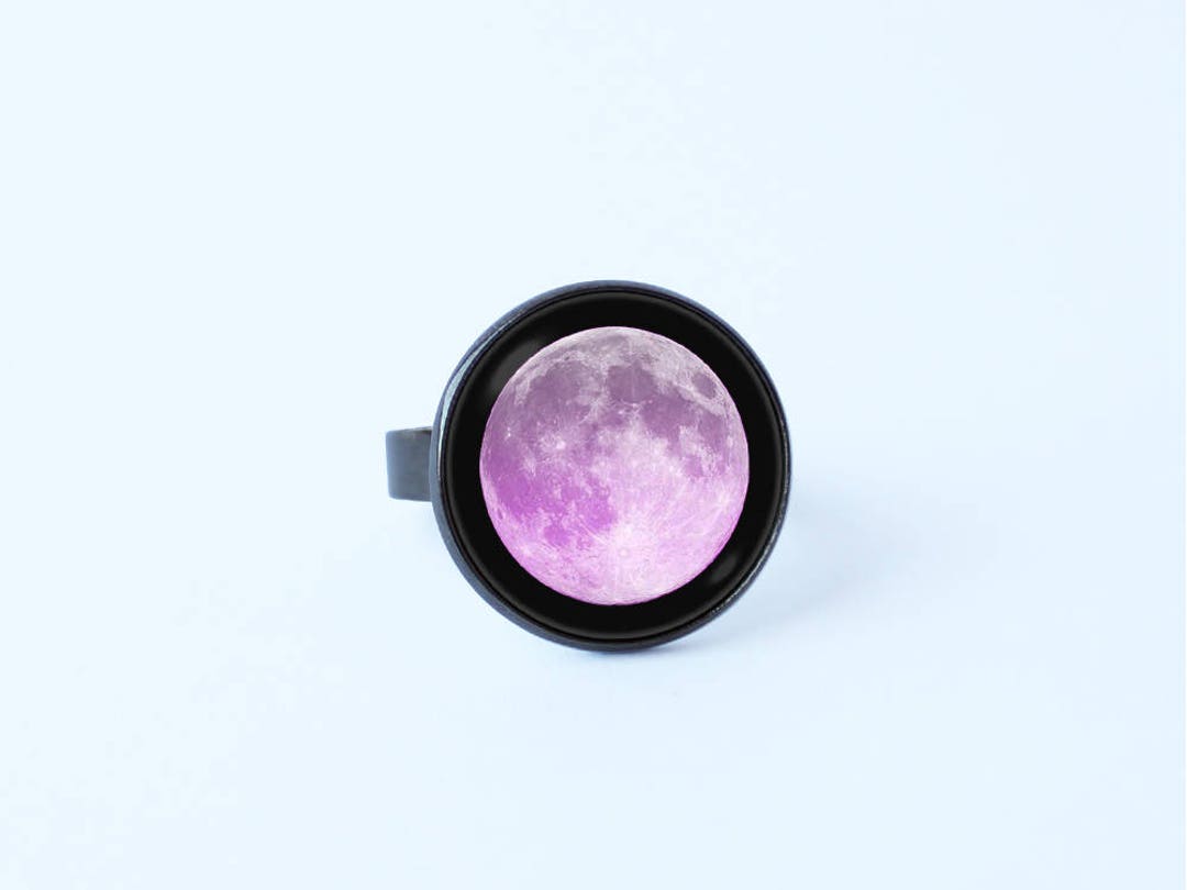 Pink Solar System Moon Ring Girlfriend Gift Purple Moon Ring Full Moon ...