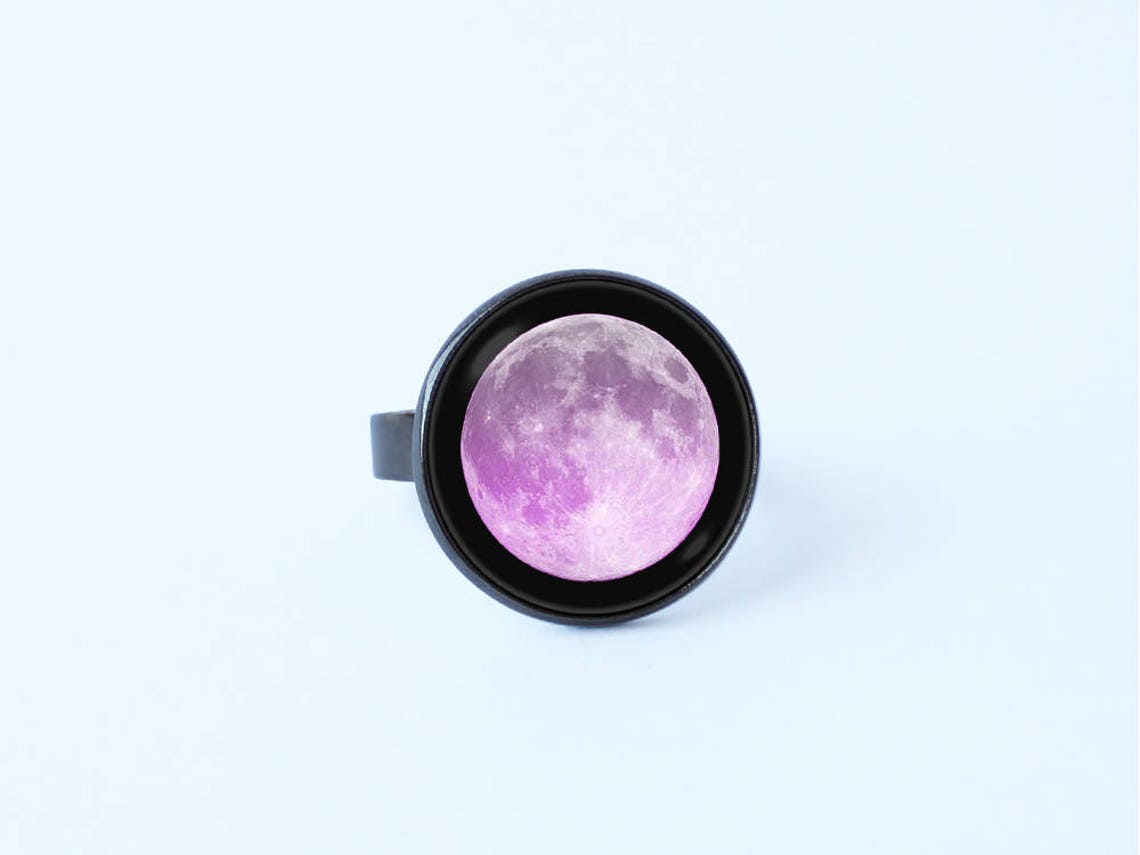 Pink Solar System Moon Ring Girlfriend Gift Purple Moon Ring - Etsy
