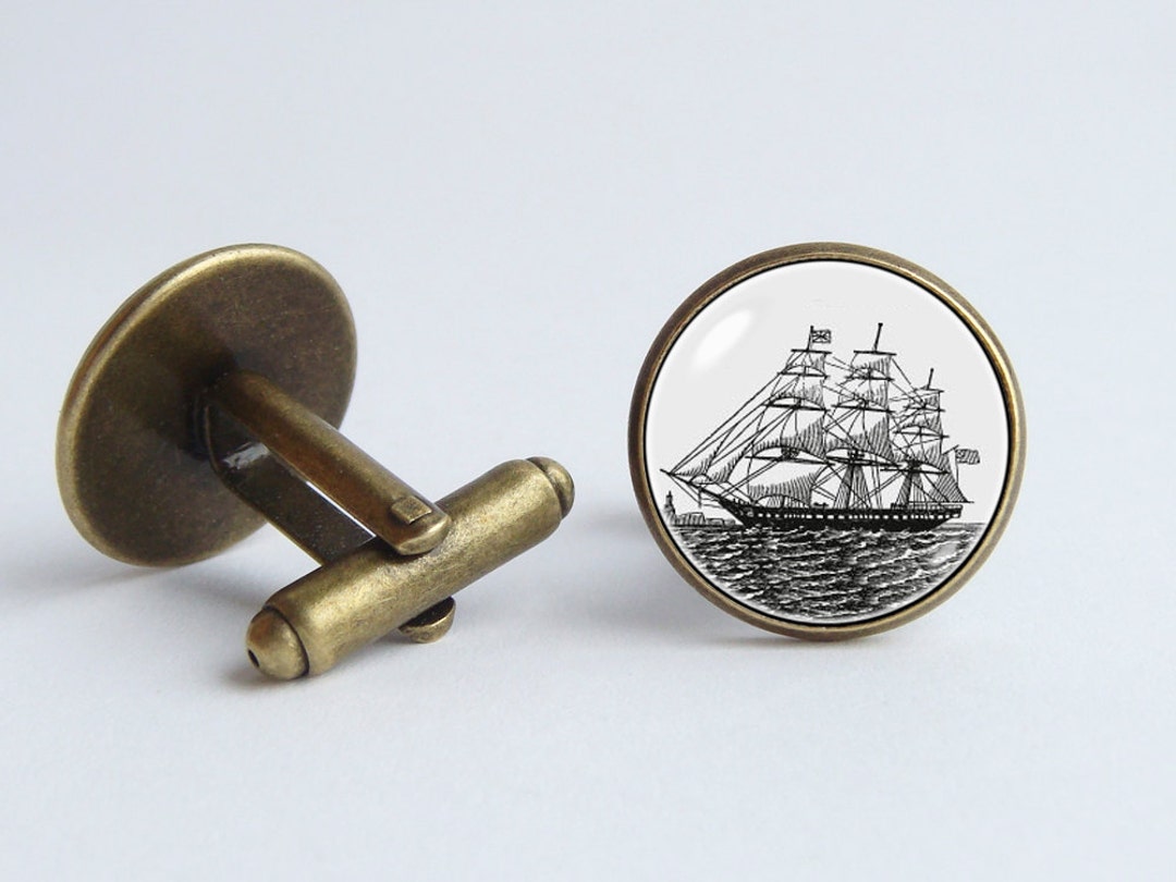Vintage Ship Cufflinks Nautical Jewelry Pirate Ship Cufflinks Boat Cuff ...