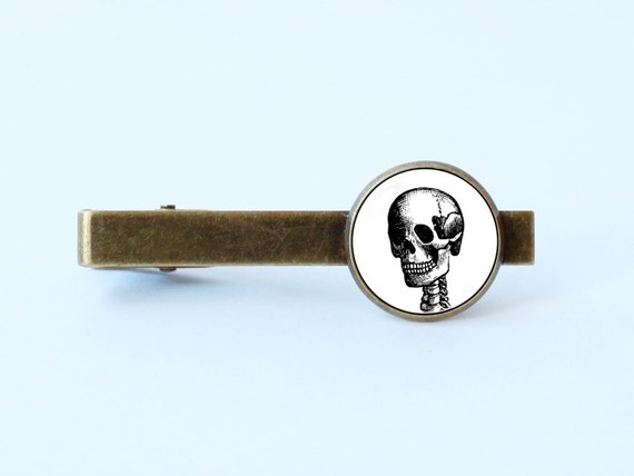 Skull tie clip Vintage skull Bone tie clip Human skull Men | Etsy