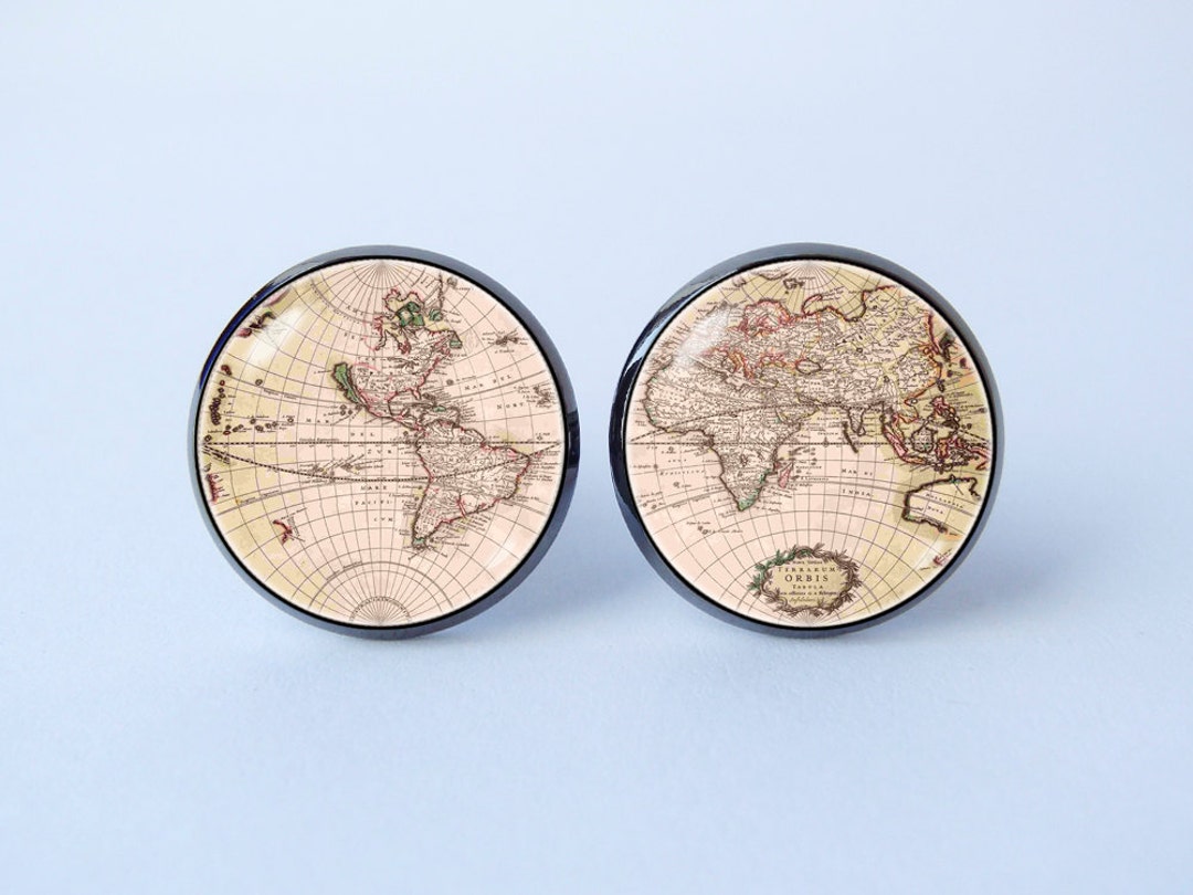 World Map Cufflinks Traveler Gift Boyfriend Gift Cufflinks Globe Map ...