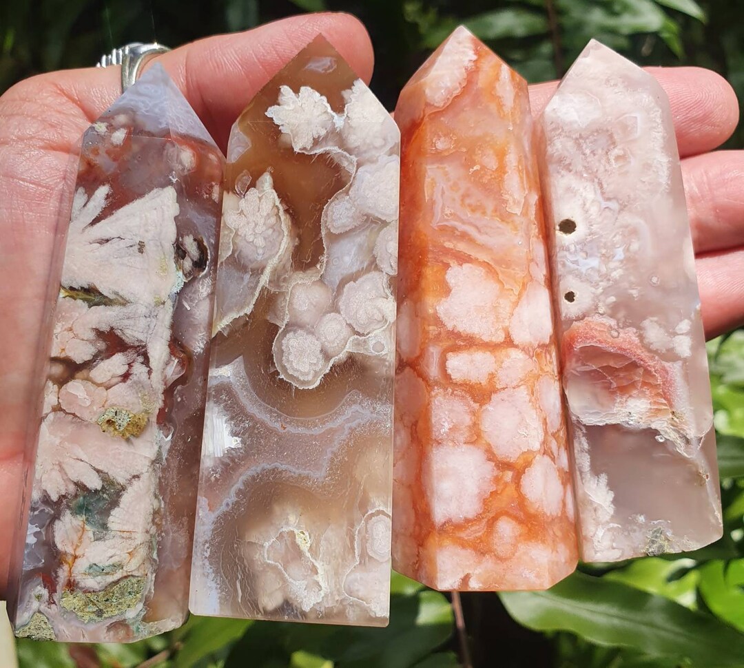 Red Flower Agate Point, Your Choice of Cherry Blossom Agate Tower ...