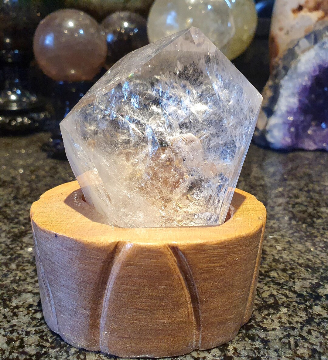 Clear Quartz Specimen on Custom Wood Stand - Etsy