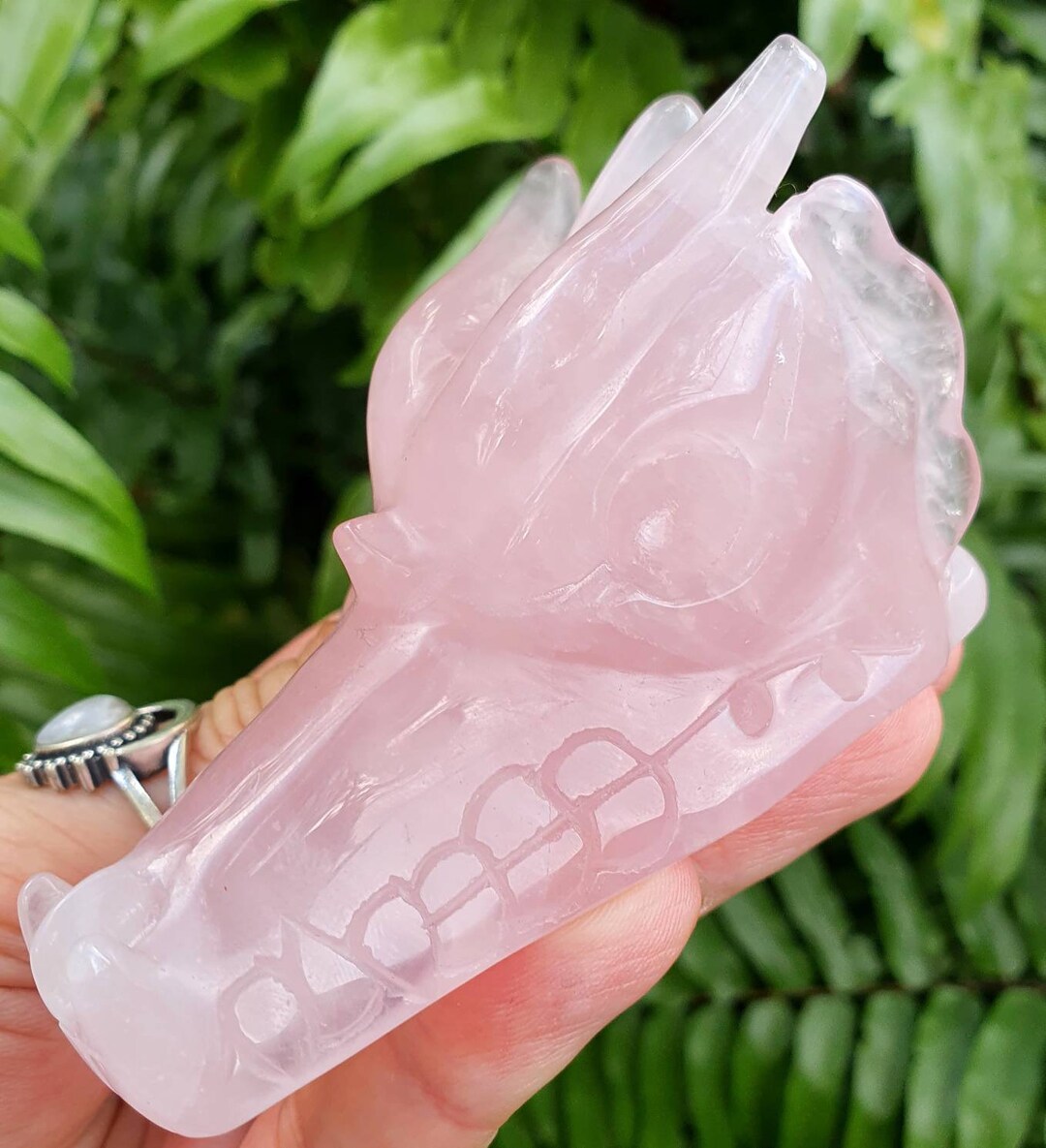 Rose Quartz Dragon Head With Rainbow, Rose Quartz Dragon, Dragon ...