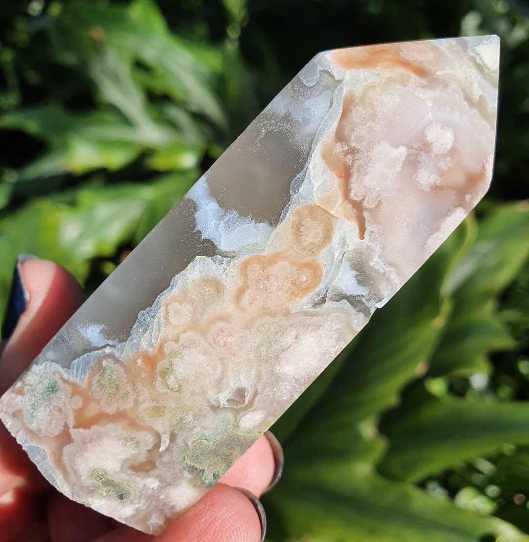 Flower Agate Tower, Druzy Cherry Blossom Agate Tower, Sakura Agate ...