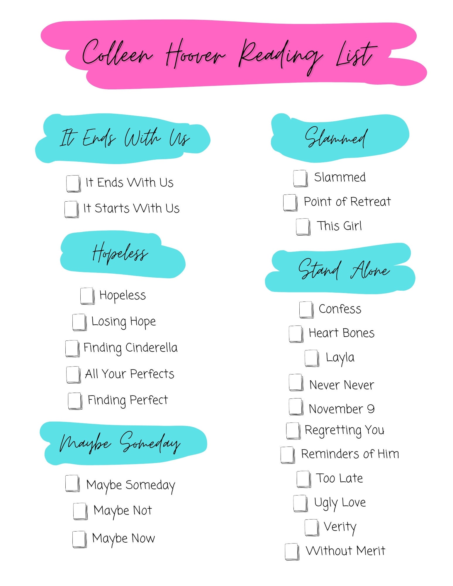 Colleen Hoover Book List - Etsy