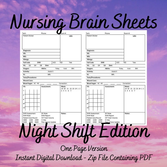 Night Shift Nursing Brain Sheet pdf Digital Instant | Etsy