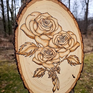 Handmade Wood Burned Rose Art - Etsy
