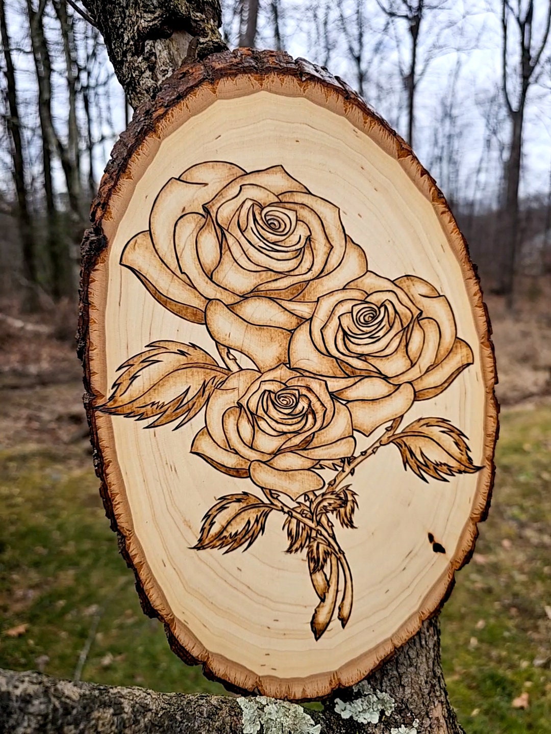 Handmade Wood Burned Rose Art - Etsy