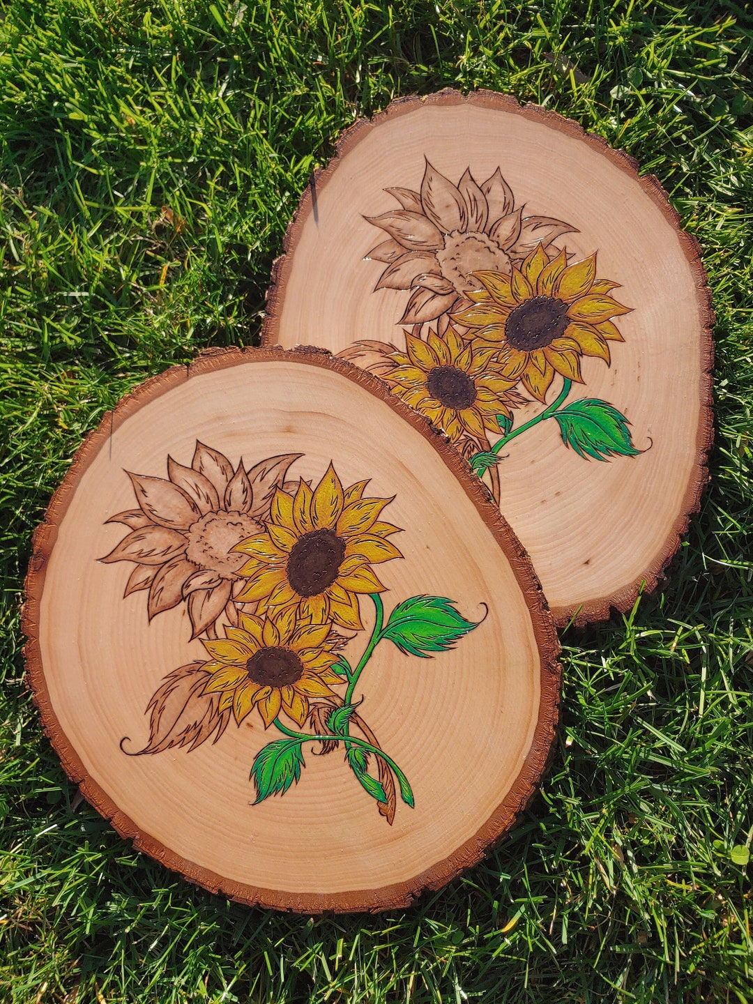 Handmade Wood Burned Sun Flowers - Etsy