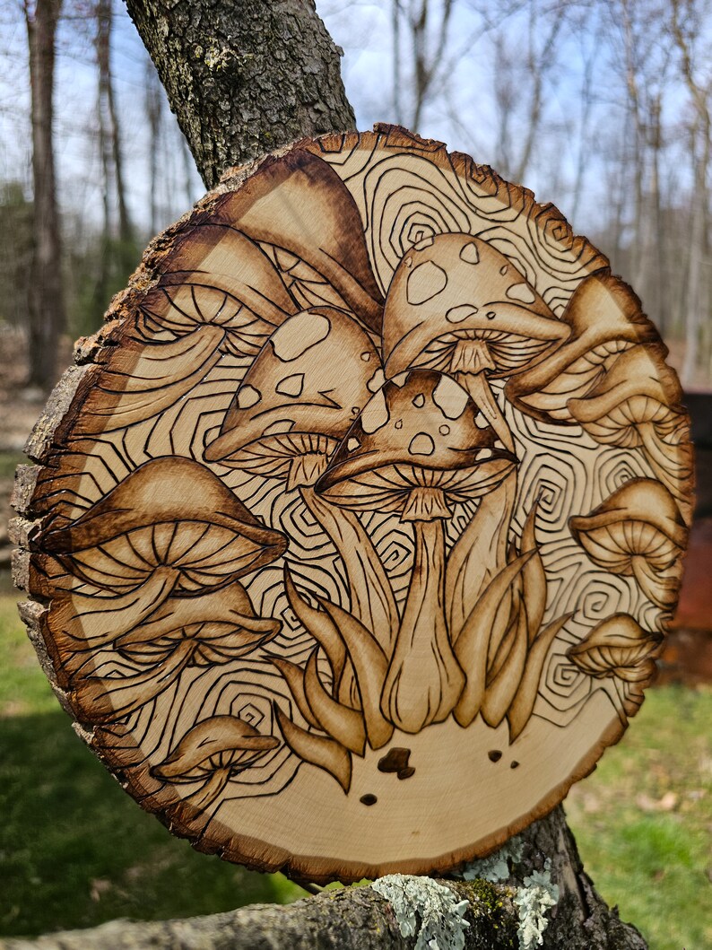 Handmade Wood Burned Mushroom Art - Etsy