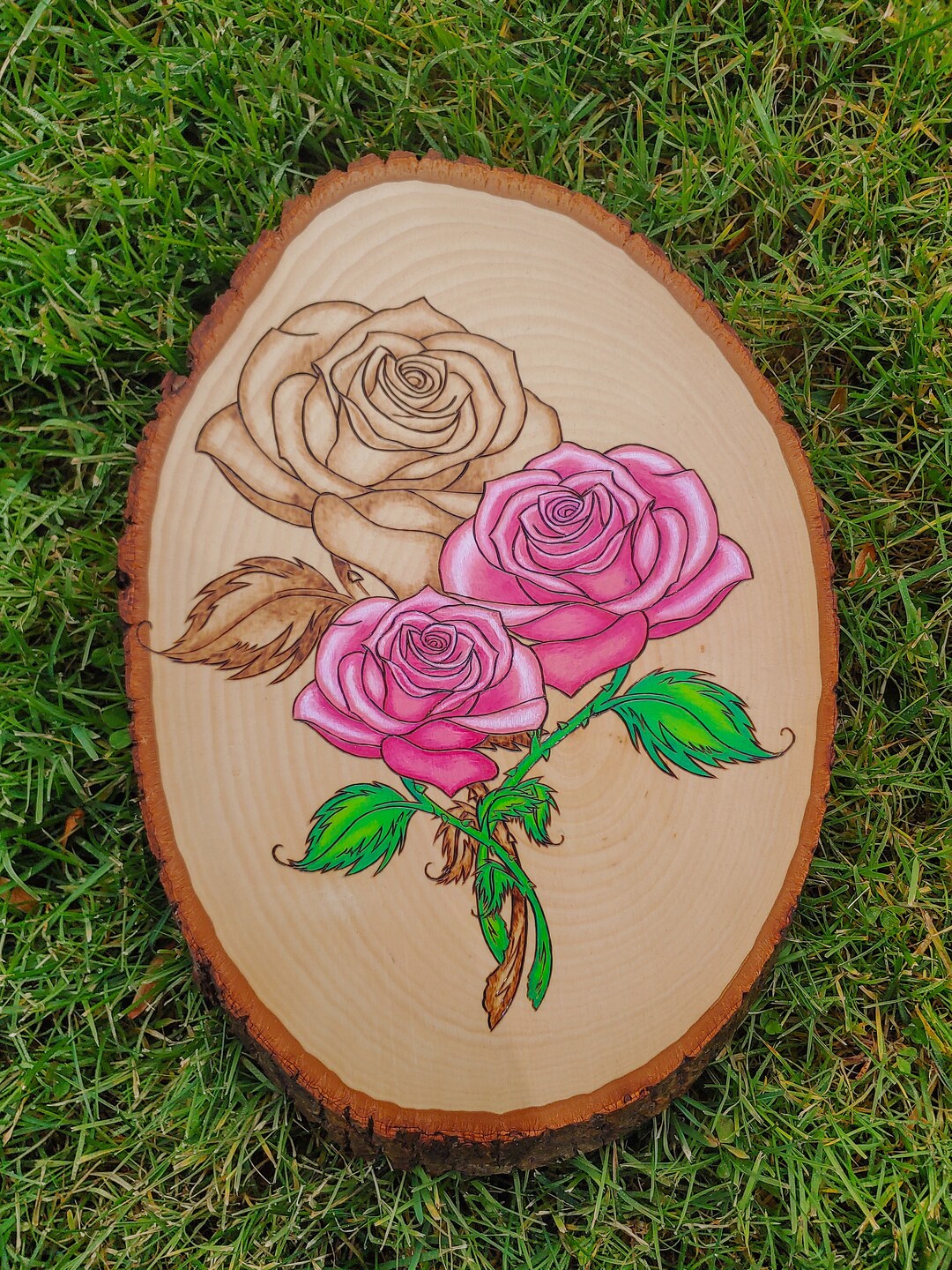 Handmade Wood Burned Rose Art - Etsy