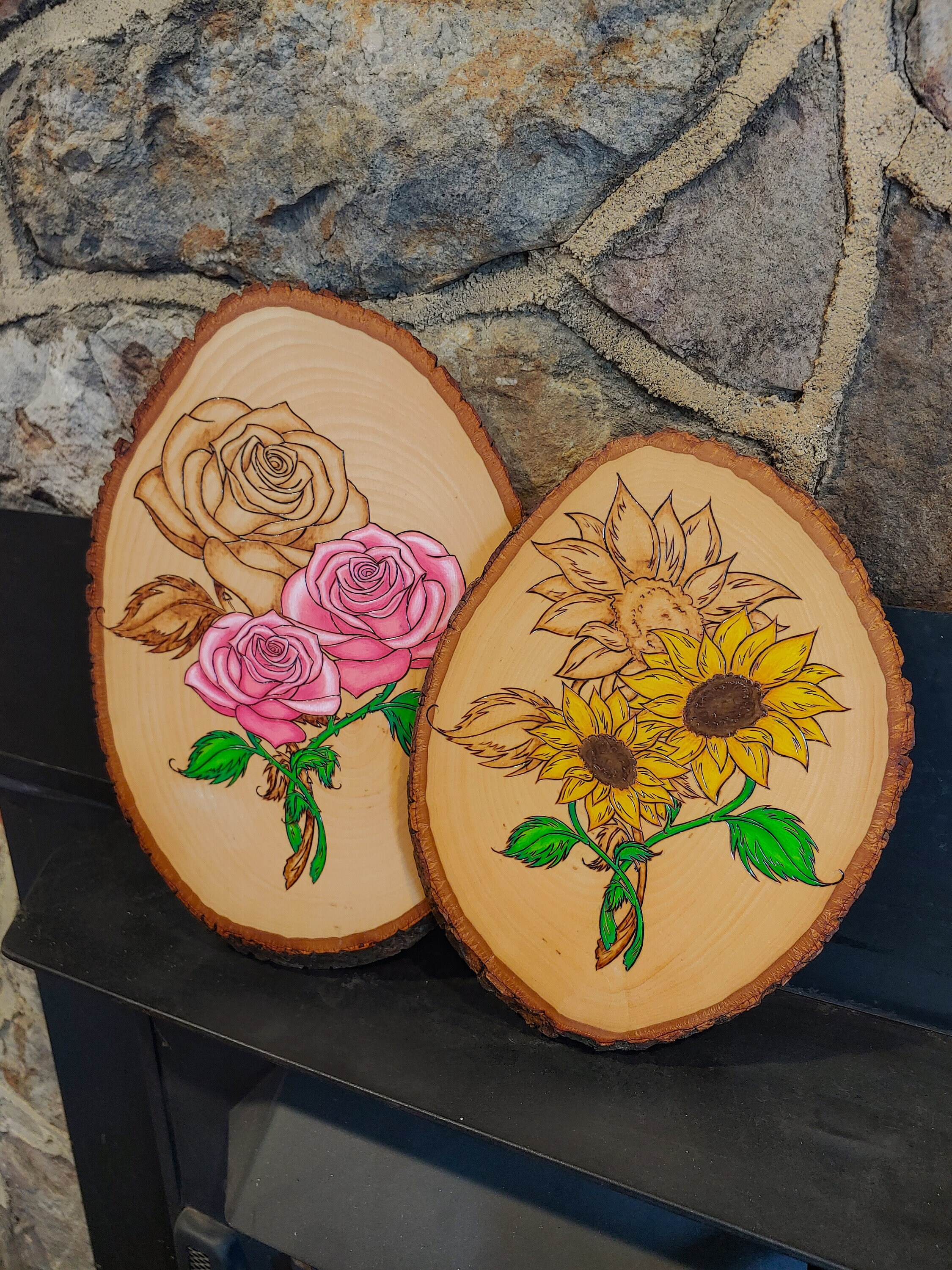 Handmade Wood Burned Rose Art - Etsy