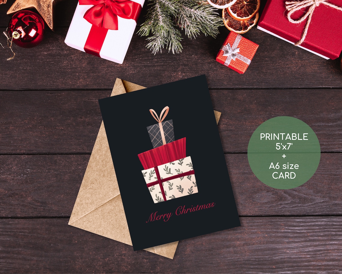 Merry Christmas Printable Card. Creative and Unique Winter Digital ...
