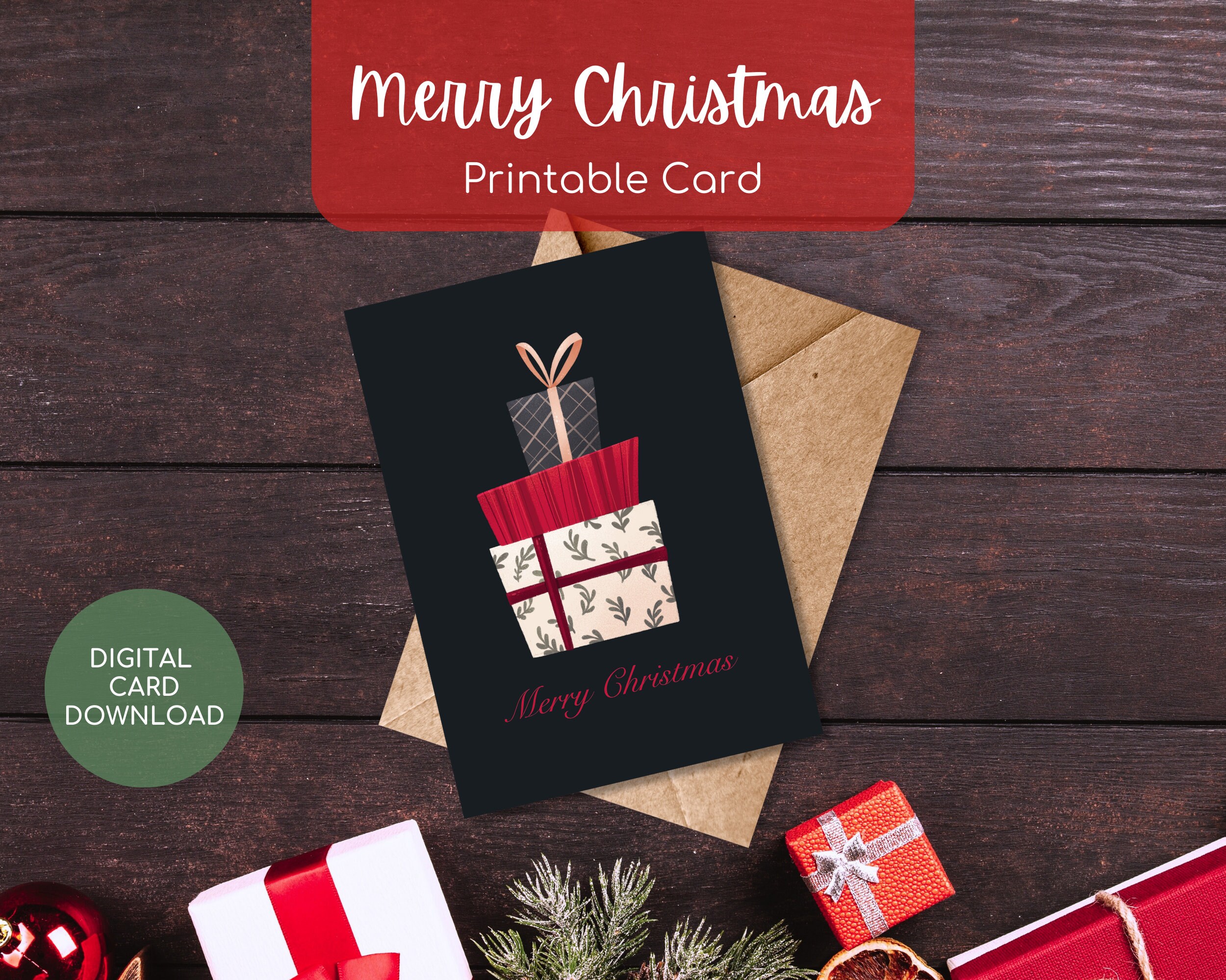 Merry Christmas Printable Card. Creative and Unique Winter Digital ...