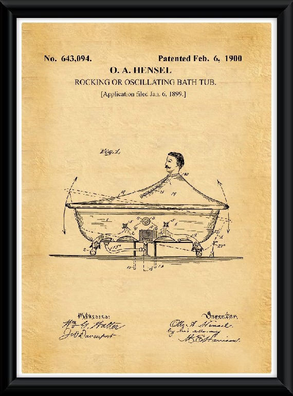 Rocking or Oscillating Bath Tub Patent Drawing. A4 Poster Art Print ...