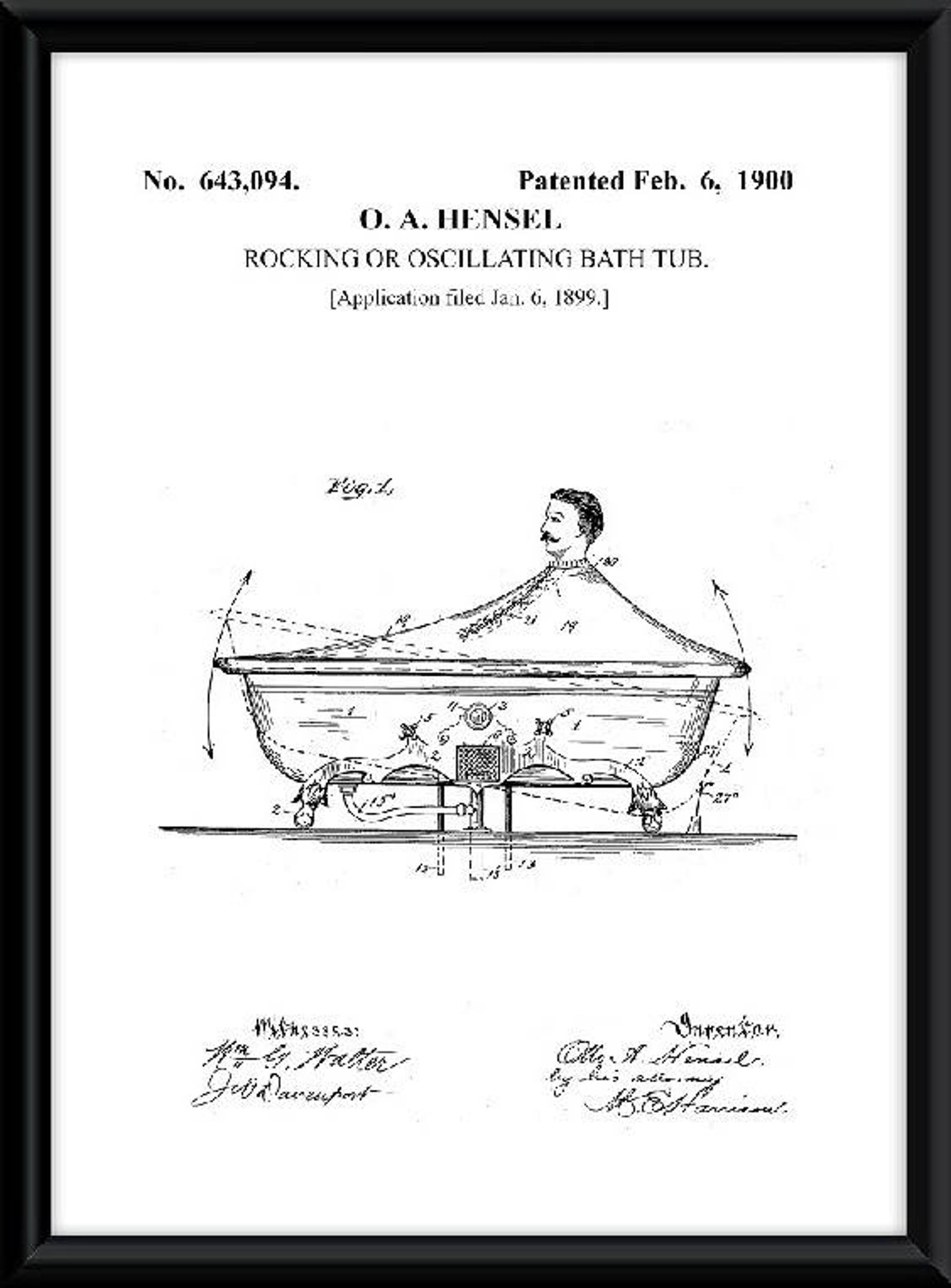 Rocking or Oscillating Bath Tub Patent Drawing. A4 Poster Art Print ...