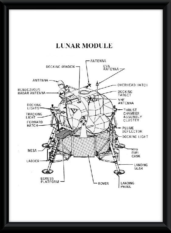 LUNAR MODULE Patent Drawing. A4 Poster Art Print / Vintage / or Black ...