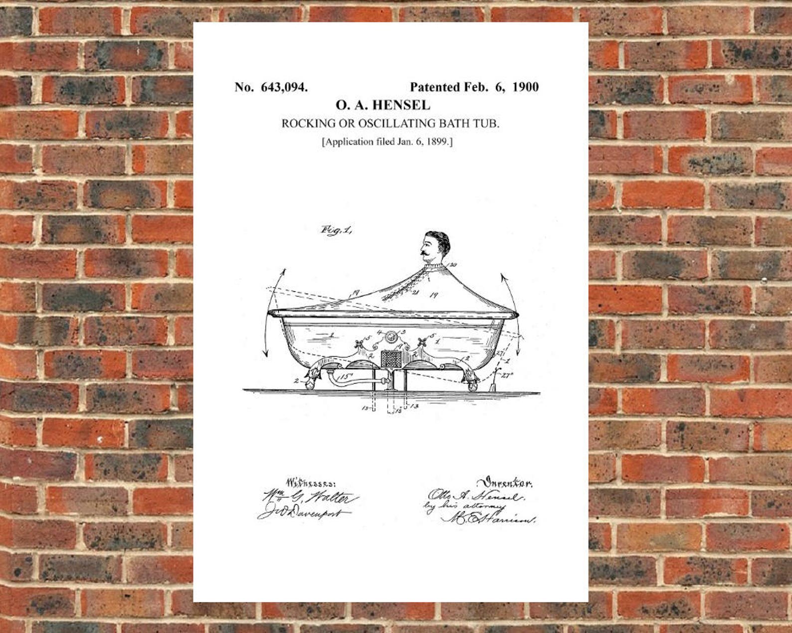 Rocking or Oscillating Bath Tub Patent Drawing. A4 Poster Art Print ...
