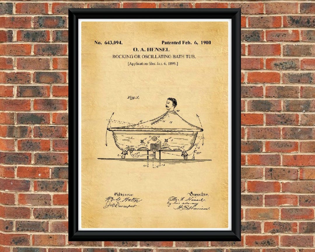 Rocking or Oscillating Bath Tub Patent Drawing. A4 Poster Art Print ...