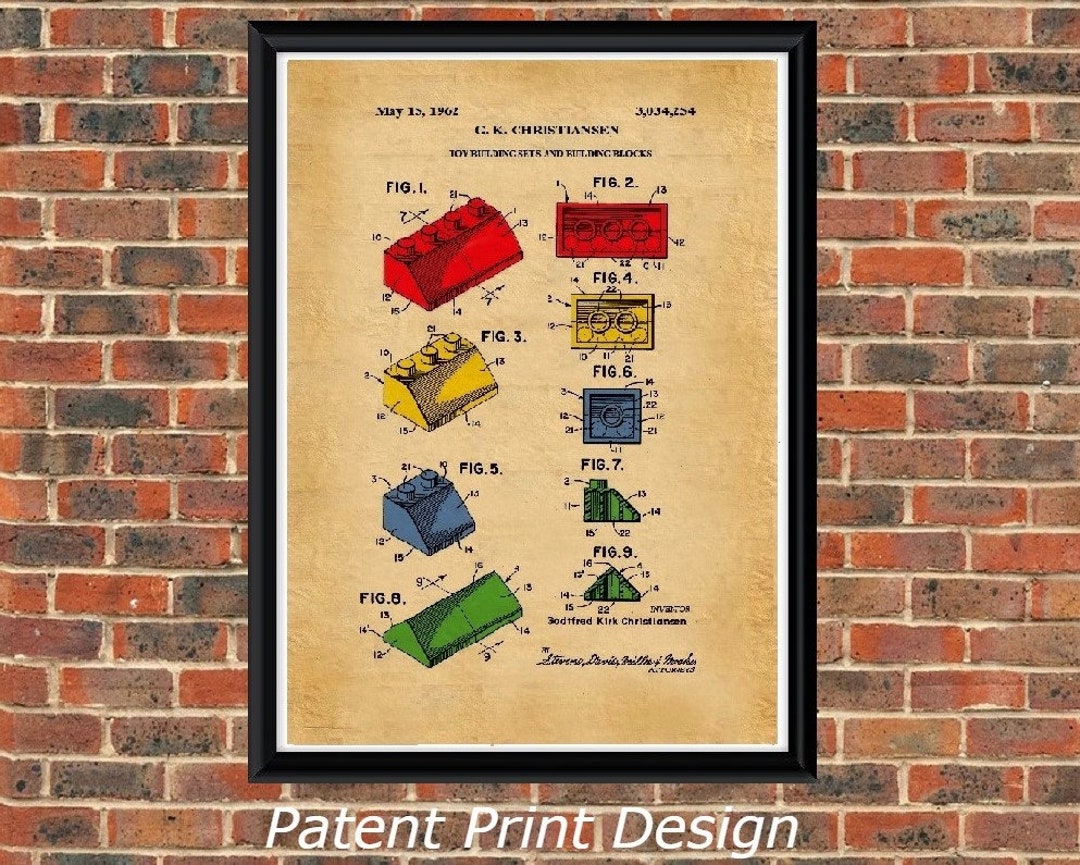 LEGO BUILDING BLOCKS 1962 Patent Drawing.a4 Poster Art Print. Nursery ...