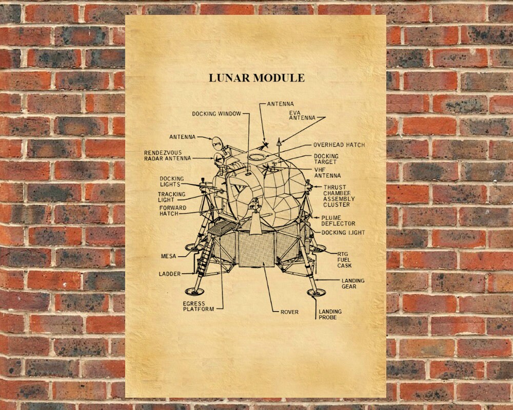 LUNAR MODULE Patent Drawing. A4 Poster Art Print / Vintage / or Black ...
