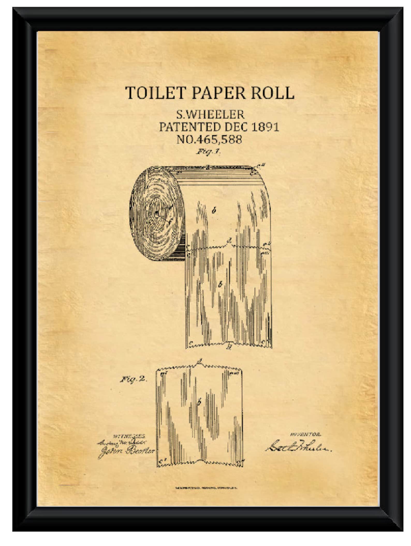 TOILET PAPER Roll 1891 Patent Drawing. A4 Poster Art Print. /black ...
