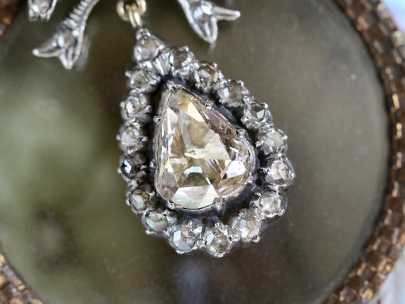 Vintage Dutch Large Rose-cut Diamond Bow Pendant C.19… - Gem
