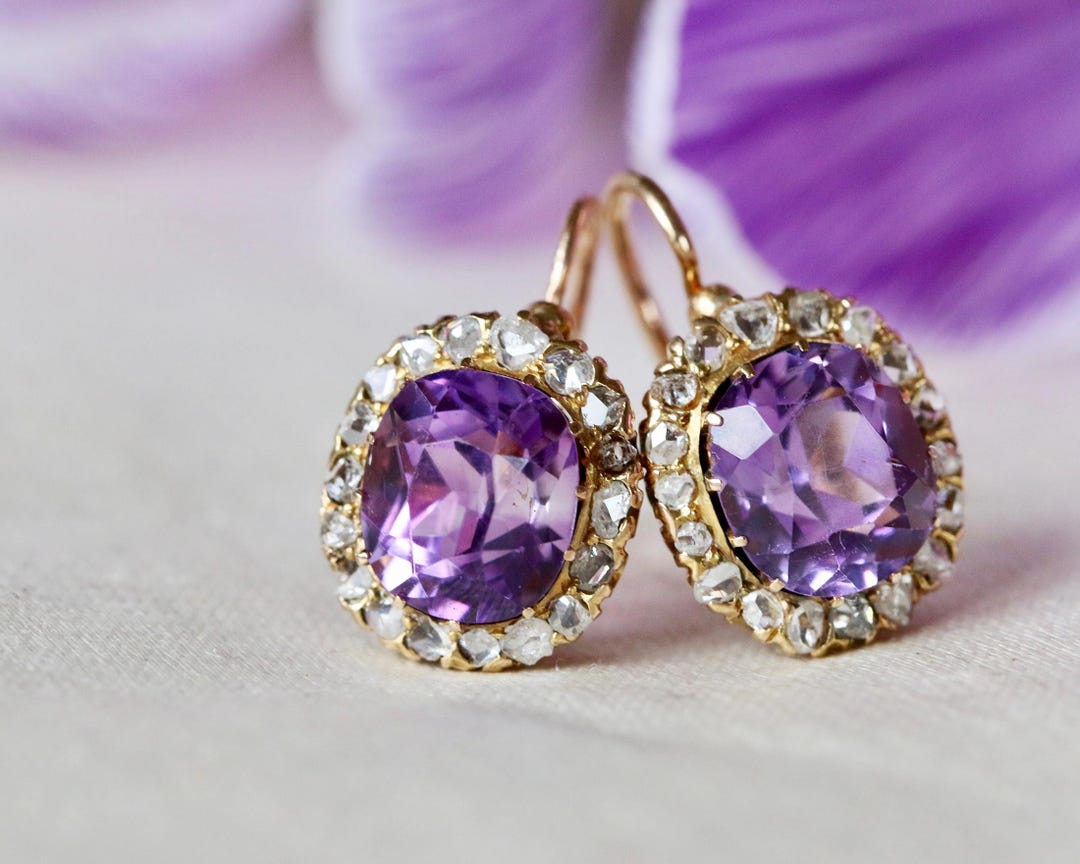 Imperial Russian Amethyst Diamond Dormeuse Earrings 19th Century