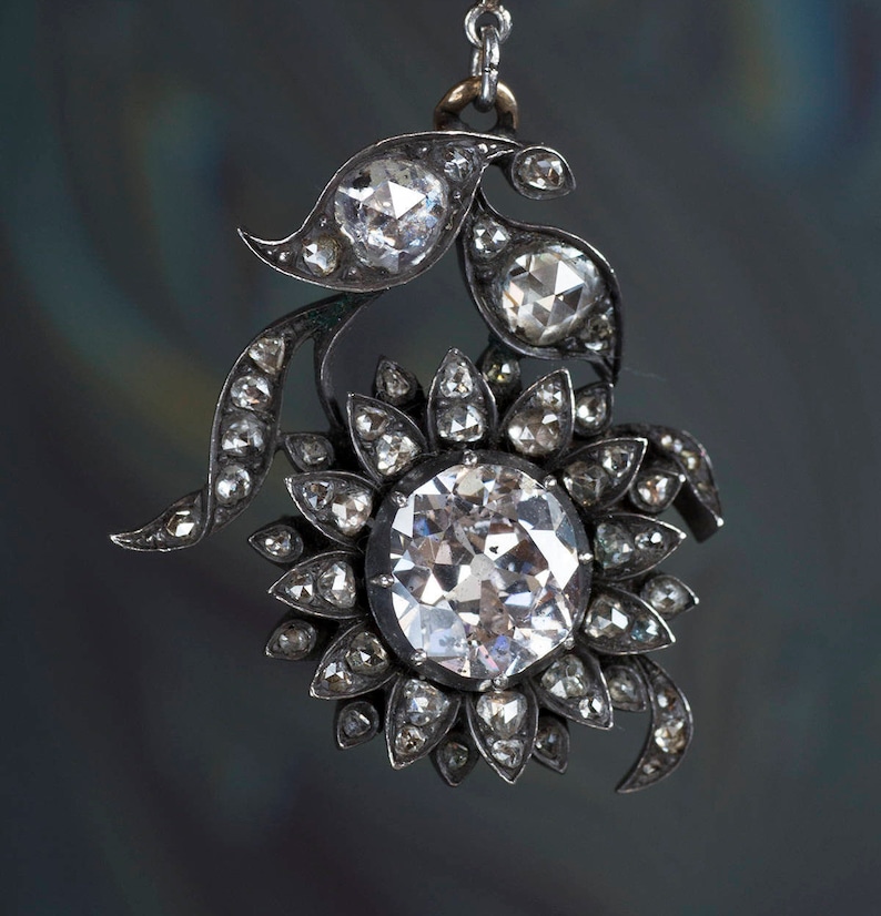 Antique Flower Diamond Necklace - Etsy