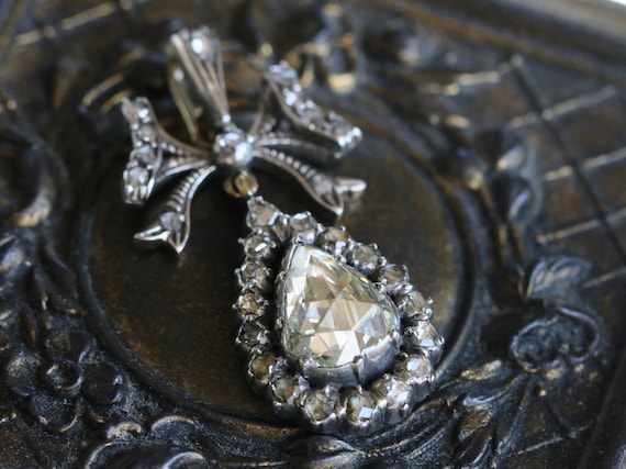 Vintage Dutch Large Rose-cut Diamond Bow Pendant C.19… - Gem