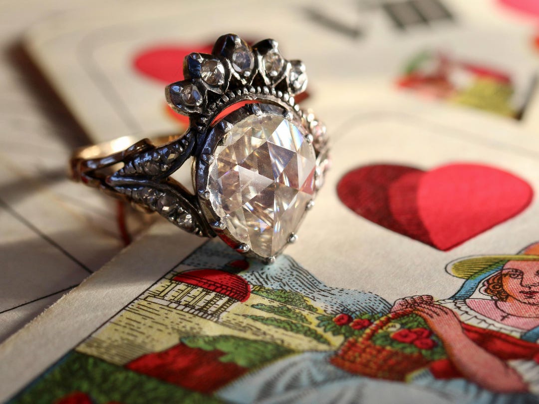 Antique Crowned Heart Rose Cut Diamond Ring “love Triumphant” | 14K ...