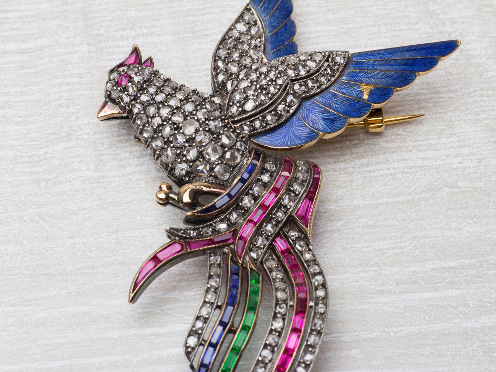 Antique Phoenix Gem Bird Brooch - Etsy