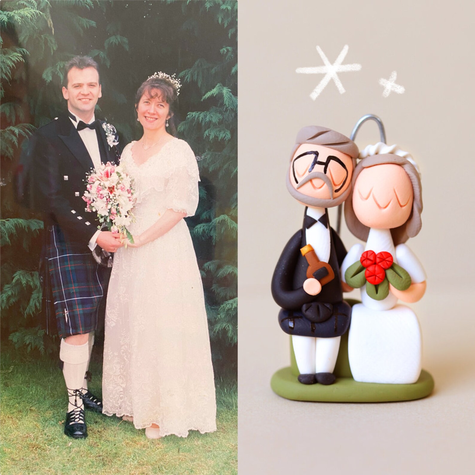 Custom Couple Figurine - Clay Figures - Couple and Dog Portrait ...