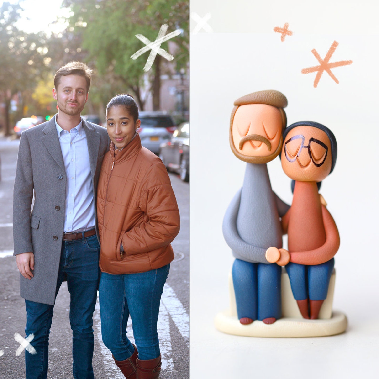 Custom Couple Figurine Clay Figures Couple and Dog - Etsy Canada