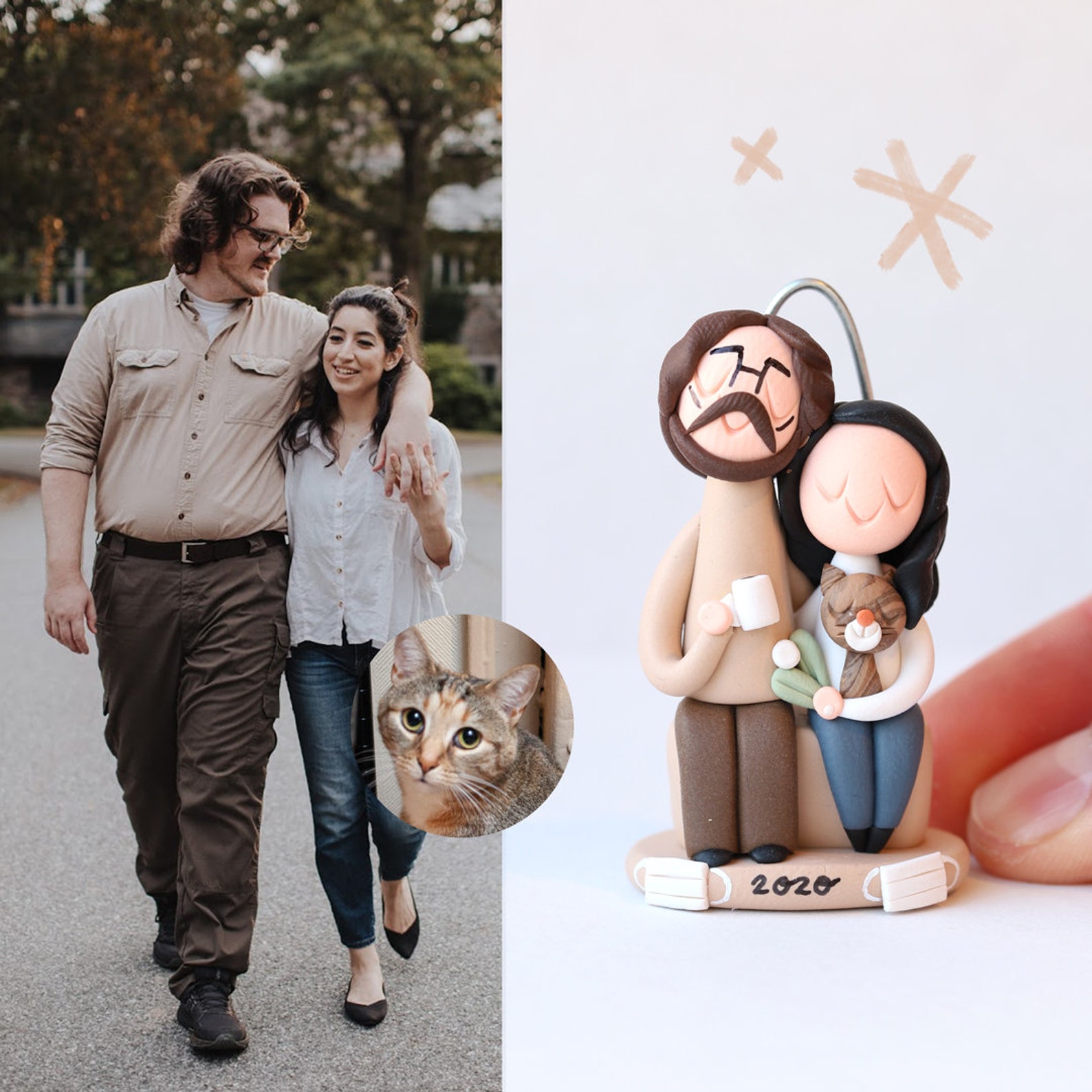 Custom Couple Figurine - Clay Figures - Couple and Dog Portrait ...