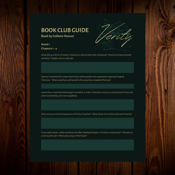 Verity by Colleen Hoover Book Club Guide - Etsy