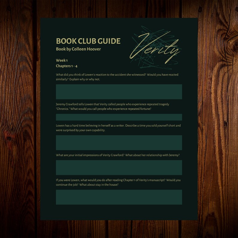 Verity by Colleen Hoover Book Club Guide - Etsy