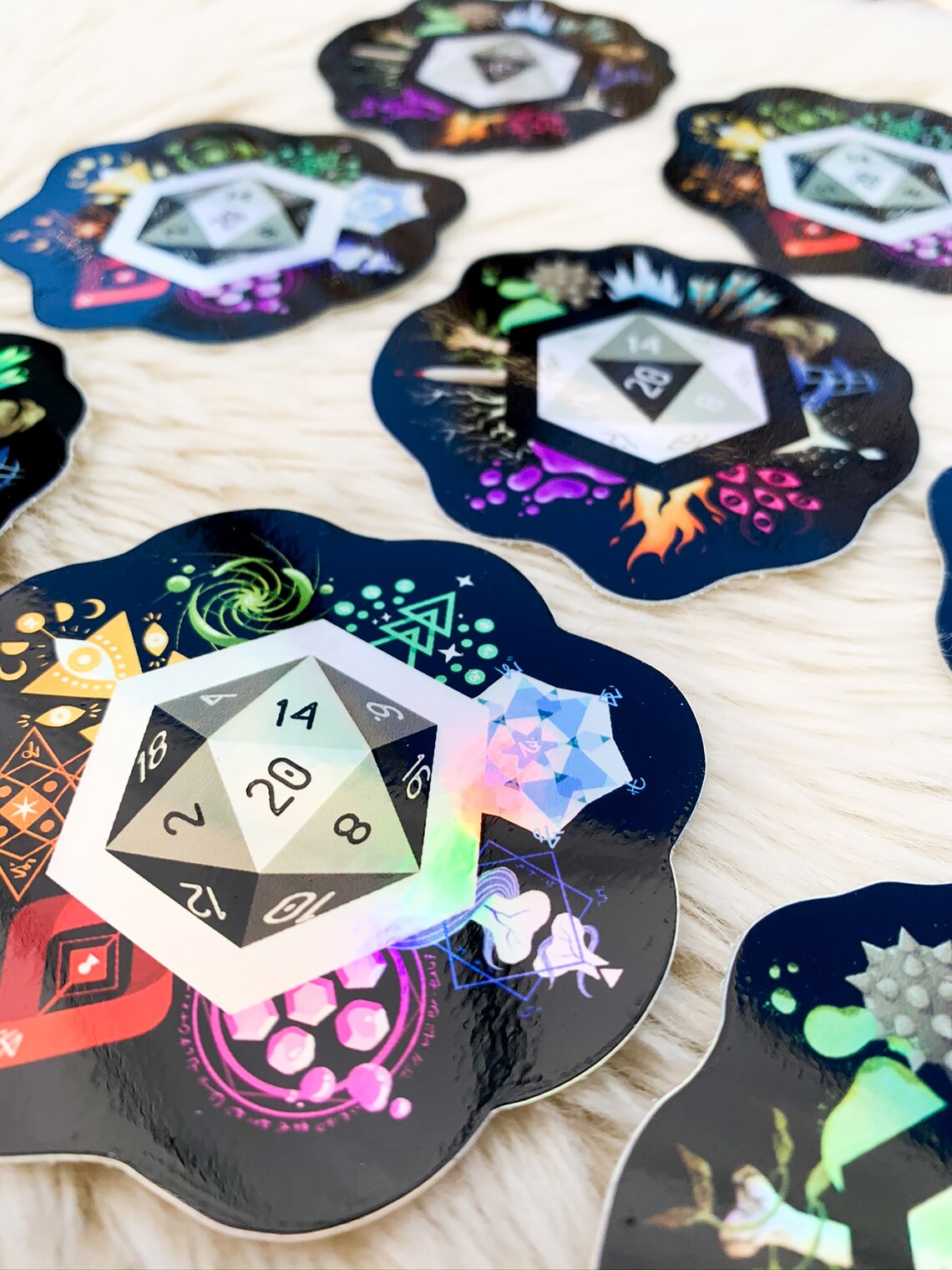 Holographic D20 Sticker DND Damage Types & Schools of Magic - Etsy