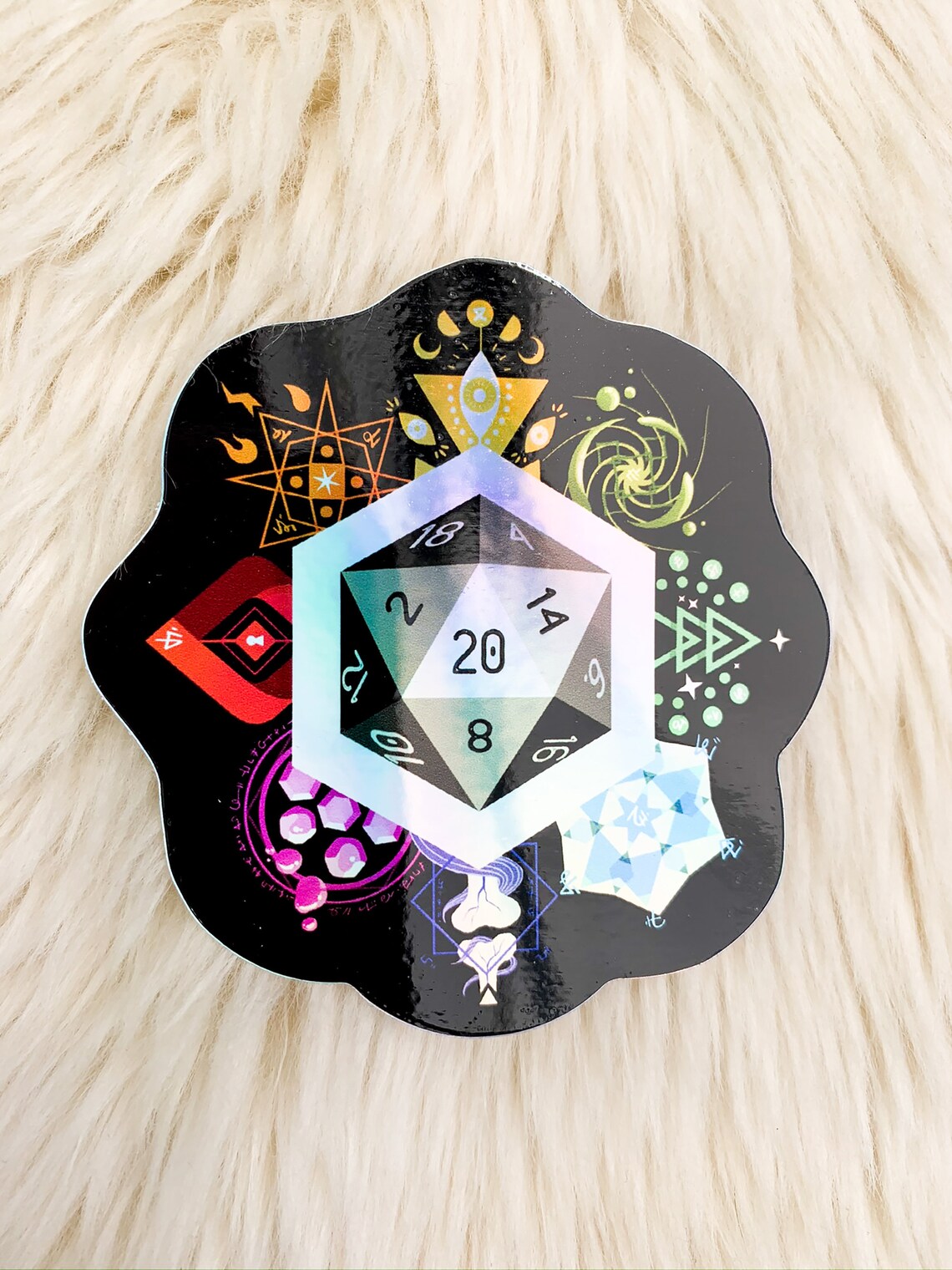 Holographic D20 Sticker DND Damage Types & Schools of Magic | Etsy