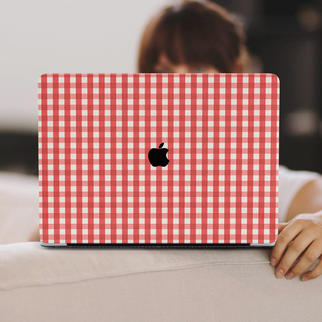 Red Checkered MacBook Skin, Laptop Cover, Protective Decal, Apple Logo ...
