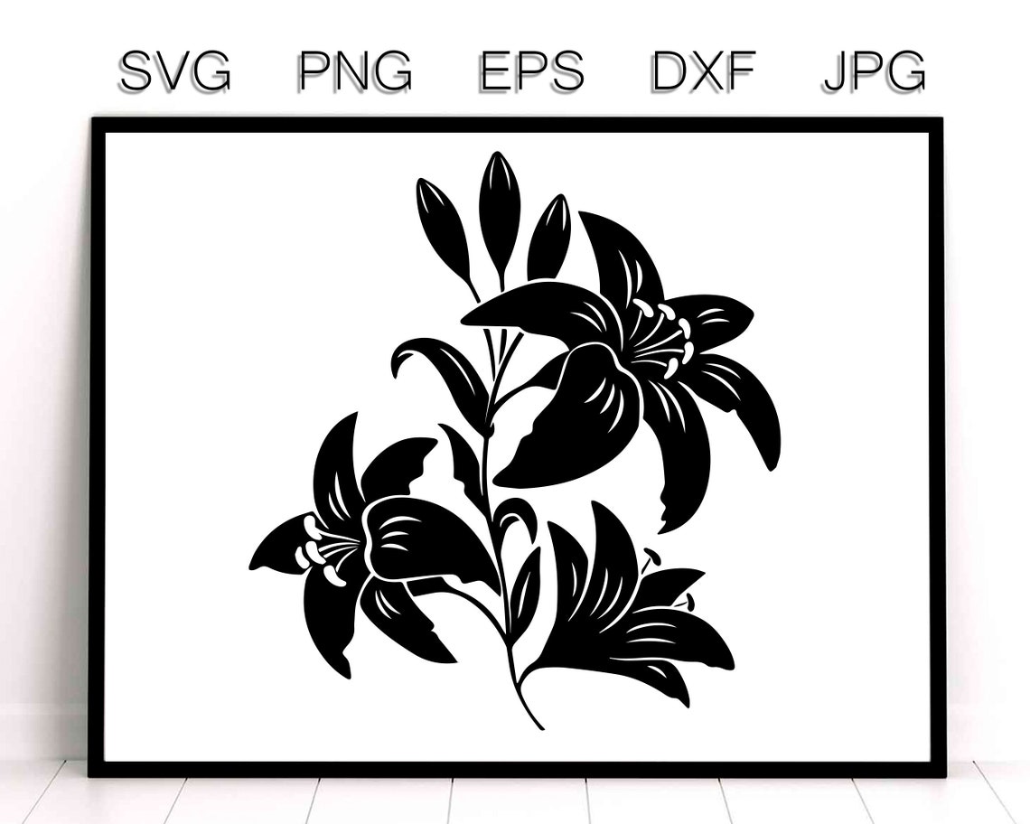 Black Flowers Lilly SVG Floral vector File to Download eps | Etsy