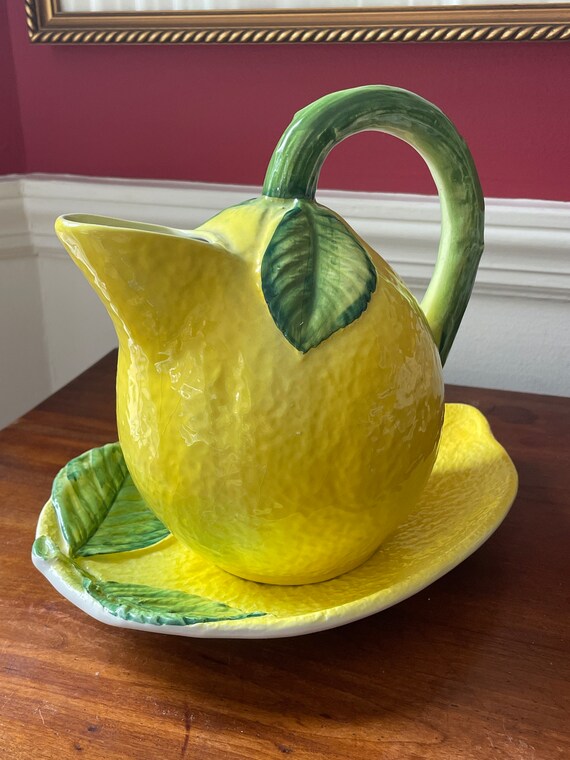 Vintage Italian Lemon Pottery Pitcher and Snack Plate - Etsy