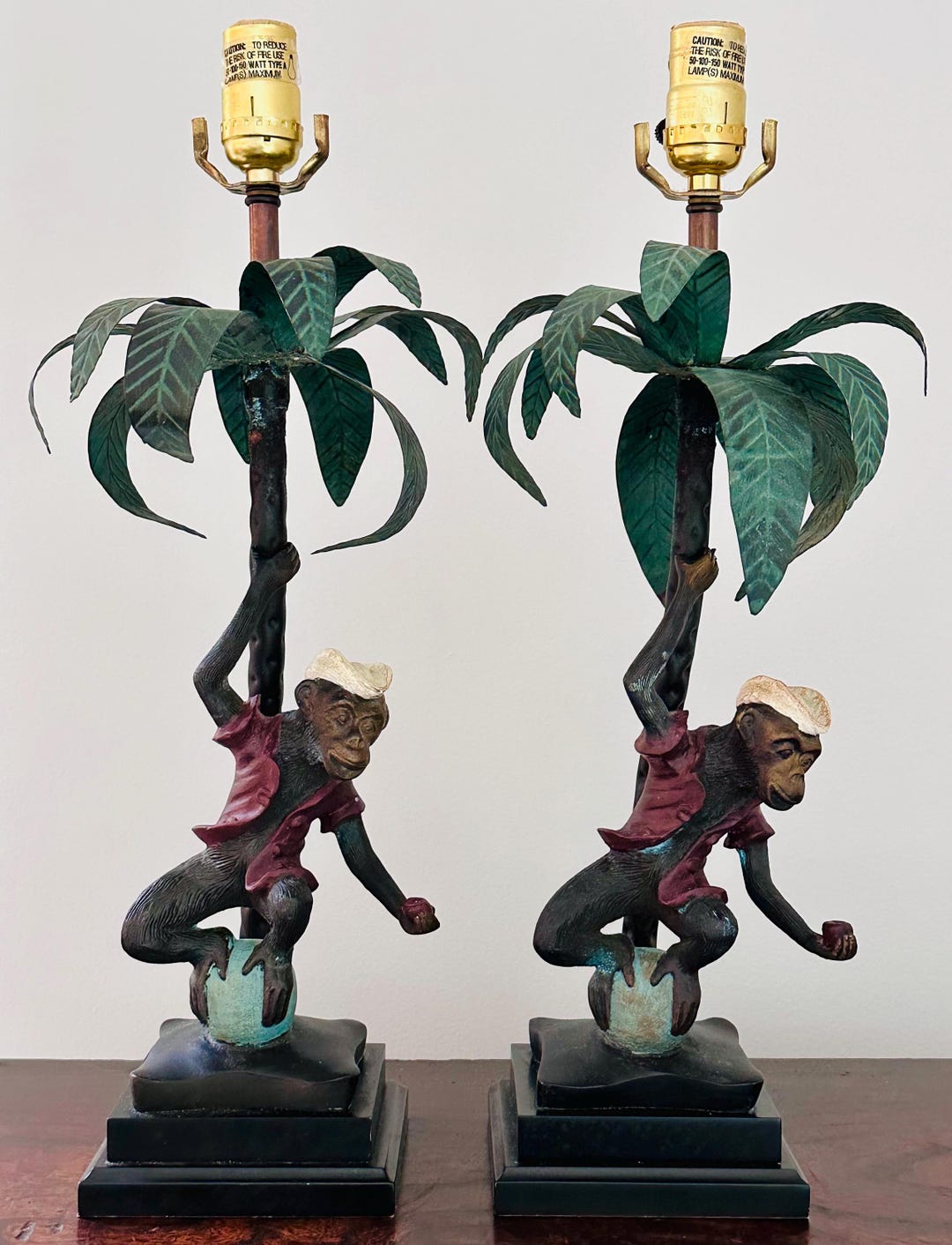 Pair Cast Metal Hand Painted Singerie, Sailor Dressed Monkey and Palm ...